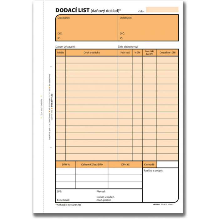 Dodací listy Optys - A5, 100 listů | OFFICEO.cz